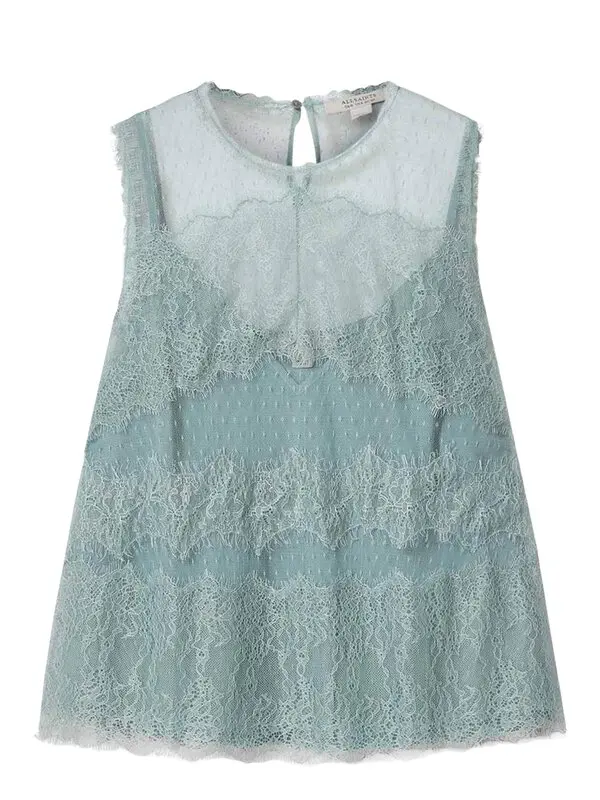 ALLSAINTS Clara Lace-trimmed Tulle Blouse - Blue