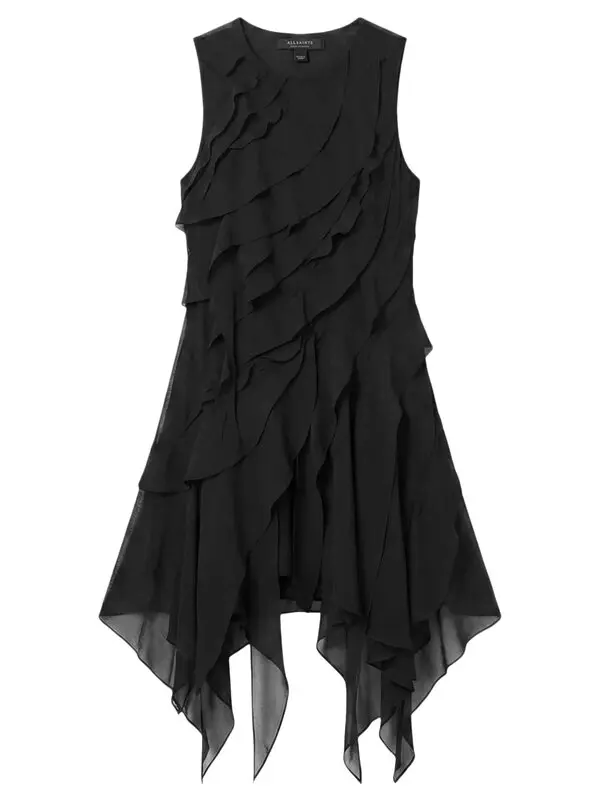 ALLSAINTS Ruffled Asymmetric Midi Dress - Black