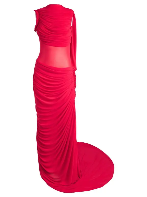 ZIYAD BUAINAIN Mesh Ruched Gown - Red