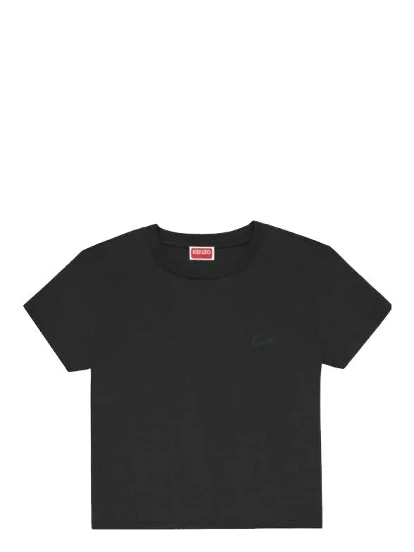 Kenzo Signature' Embroidered Light T-shirt In Linen Cotton - Black