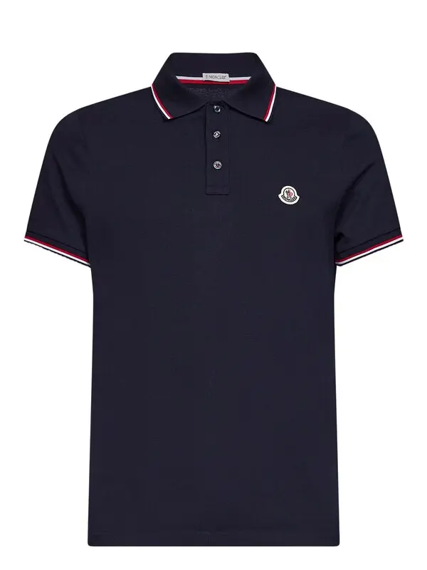 Moncler Blue Cotton Piqué Polo Shirt With Tricolor Trims - Multicolor