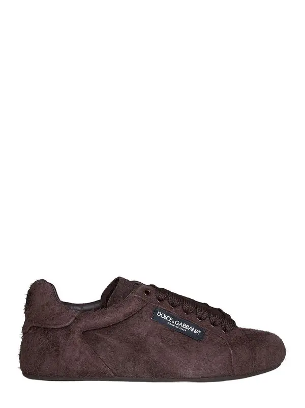 Dolce & Gabbana Dark Brown Suede Split Leather Portofino Soft Sneakers - Multicolor