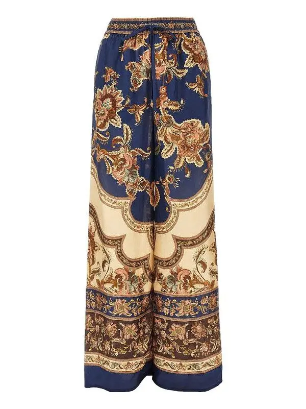 Zimmermann Aster Printed Silk Wide Leg Pants - Blue