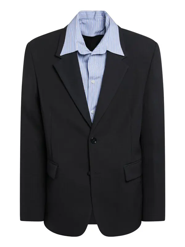Balenciaga Dark Hybrid Overshirt In Wool Twill - Blue