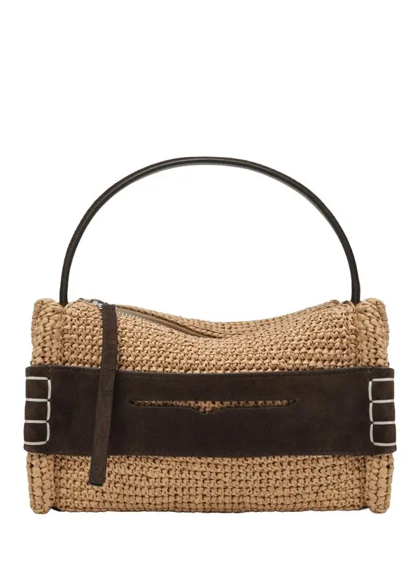 JW Anderson Small Loafer Bag In Raffia And Leather - Cream