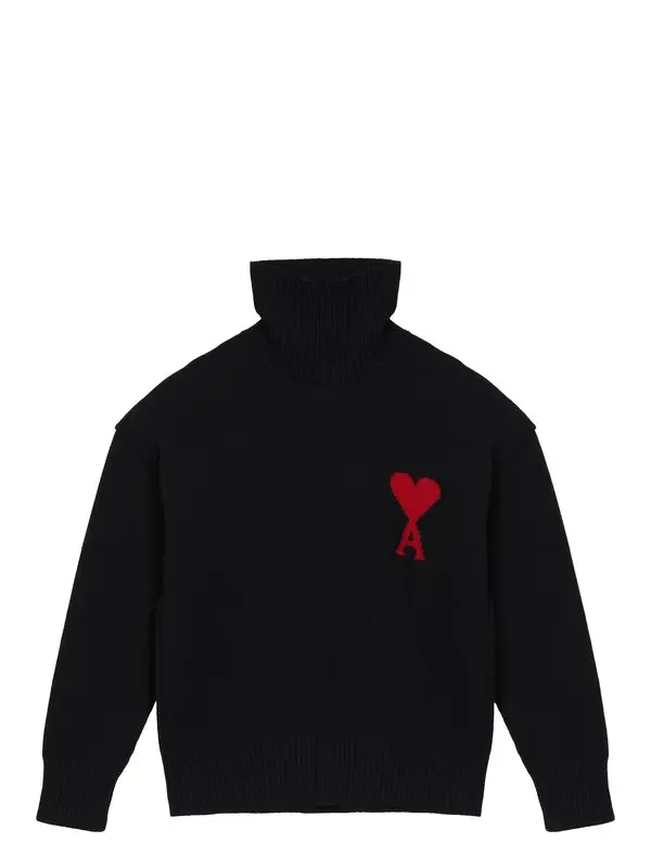 AMI Paris De Coeur Intarsia Wool Turtleneck Sweater - Black