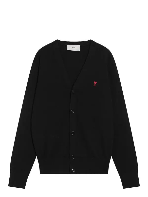 AMI Paris De Coeur Merino Wool Cardigan - Black