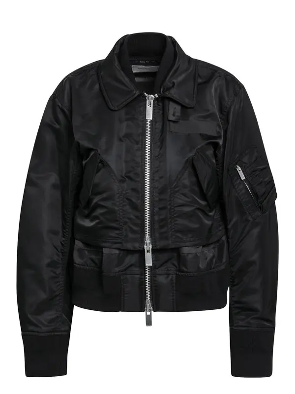 Sacai Satin-effect Nylon Zip Bomber Jacket - Black