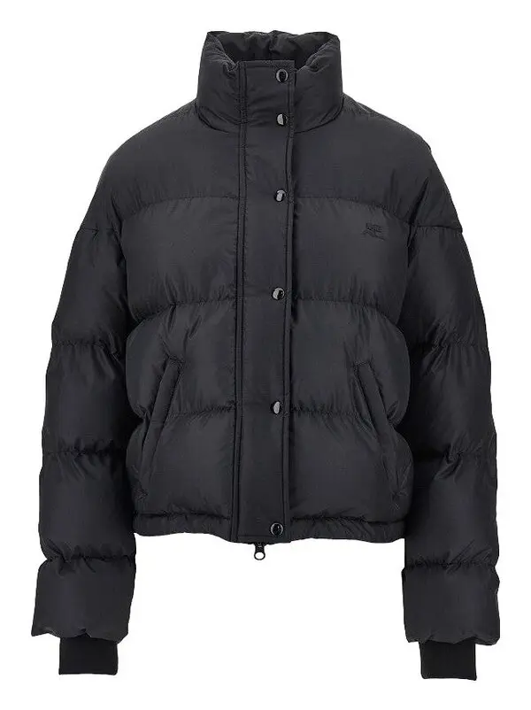 COURREGES Short Padded Jacket With Logo Embroidery - Black