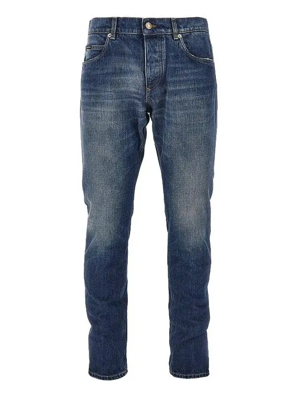 Dolce & Gabbana Regular Fit Jeans With Logo Plate - Blue