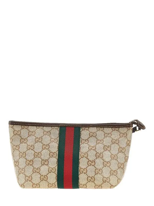 Gucci Gg Supreme Pouch With Web Ribbon - Cream