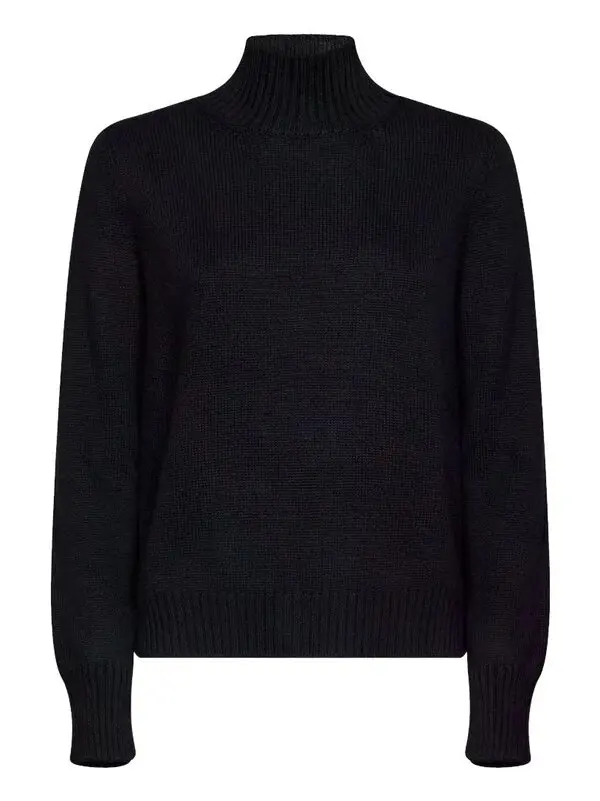BLANCA VITA Virgin Wool Mock Neck Sweater - Black
