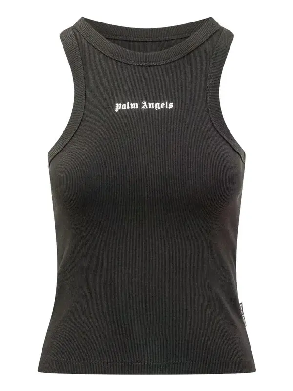 Palm Angels Logo Ribbed Tank Top - Black