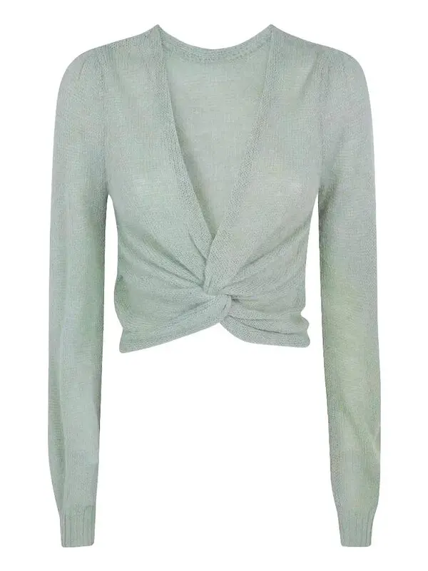 TWINSET Cropped V-neck Sweater With Twist Detail - Green