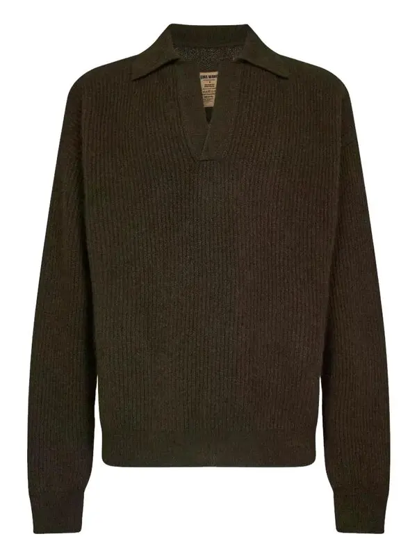 UMA WANG Ribbed Knit V-neck Sweater - Green