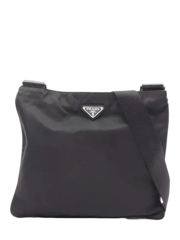 Prada Logo Plaque Shoulder Bag - Black