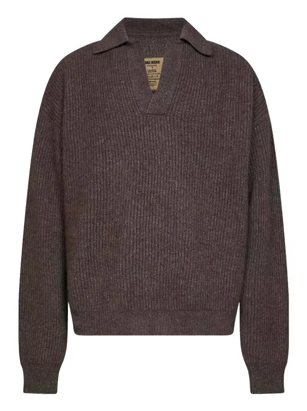 UMA WANG Ribbed Knit V-neck Sweater - Brown
