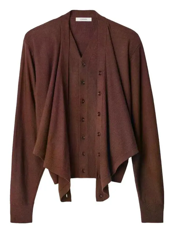 LEMAIRE Merino Wool Blend Trompe-l’œil Cardigan - Brown
