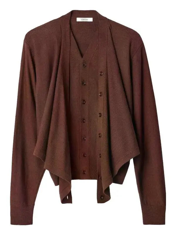 LEMAIRE Merino Wool Blend Trompe-l’œil Cardigan - Brown