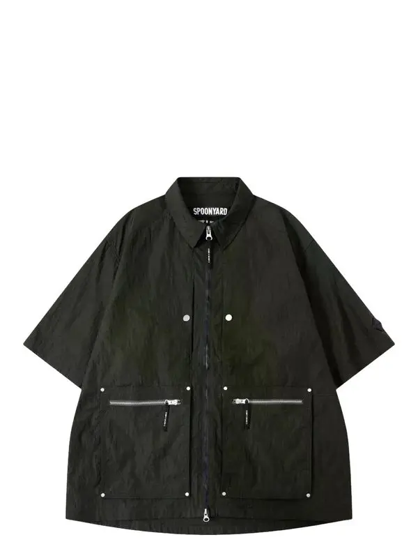 SPOONYARD Zip-up Pocket Shirt With Crinkled Finish - Green