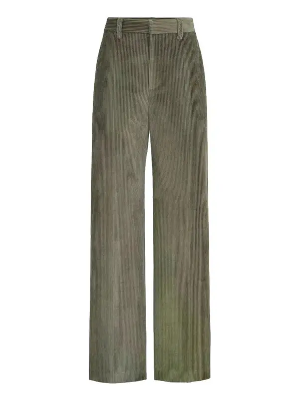 Brunello Cucinelli Cotton Corduroy Loose Trousers With Monili - Green