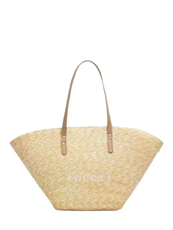 TWINSET Logo-embroidered Woven Beach Bag - Neutrals