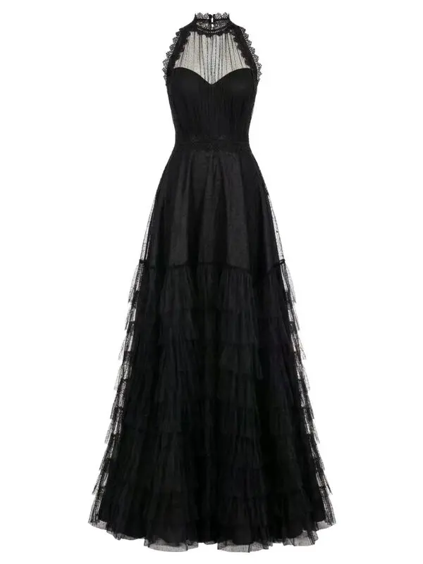 GEMY MAALOUF Tiered Lace-trim Gown - Black