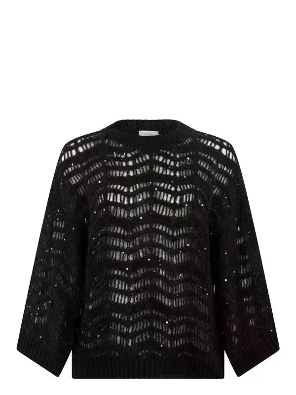 Peserico Sequin-embellished Open-knit Sweater - Black