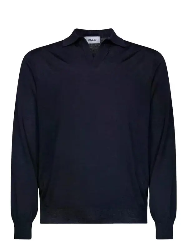 D4.0 V-neck Long-sleeve Polo Shirt - Blue
