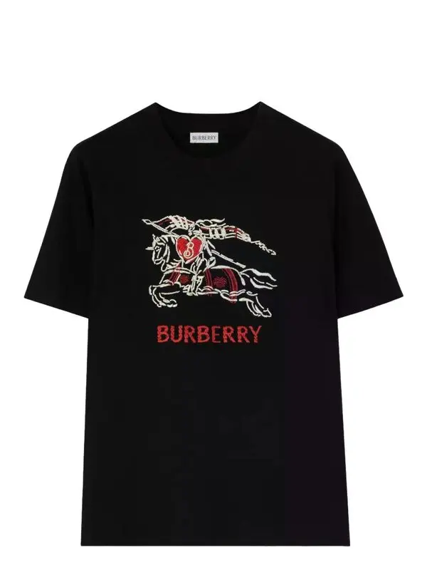 Burberry Embroidered Heart Knight Cotton T-shirt - Black