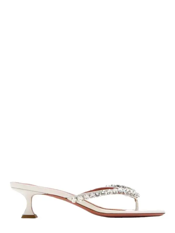 Amina Muaddi Embellished Leather Thong Sandals - White