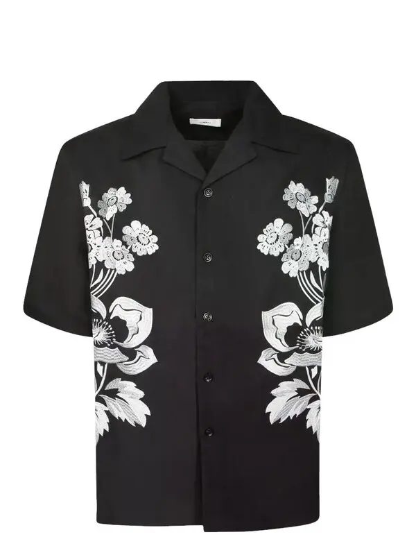 Commas Floral-embroidered Short-sleeve Shirt - Black