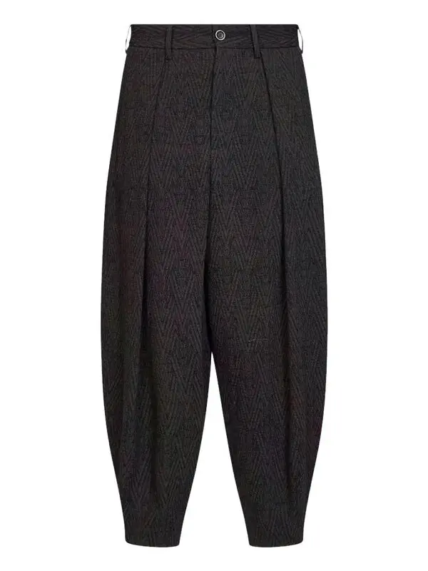 UMA WANG Chevron Pattern Pleated Cropped Trousers - Brown