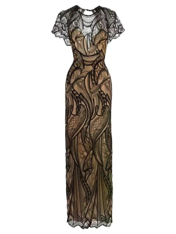 GEMY MAALOUF Open-back Lace-embroidered Maxi Dress - Neutrals