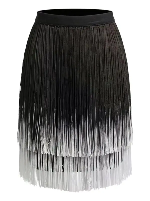 GEMY MAALOUF Tiered Tassel Skirt - Black