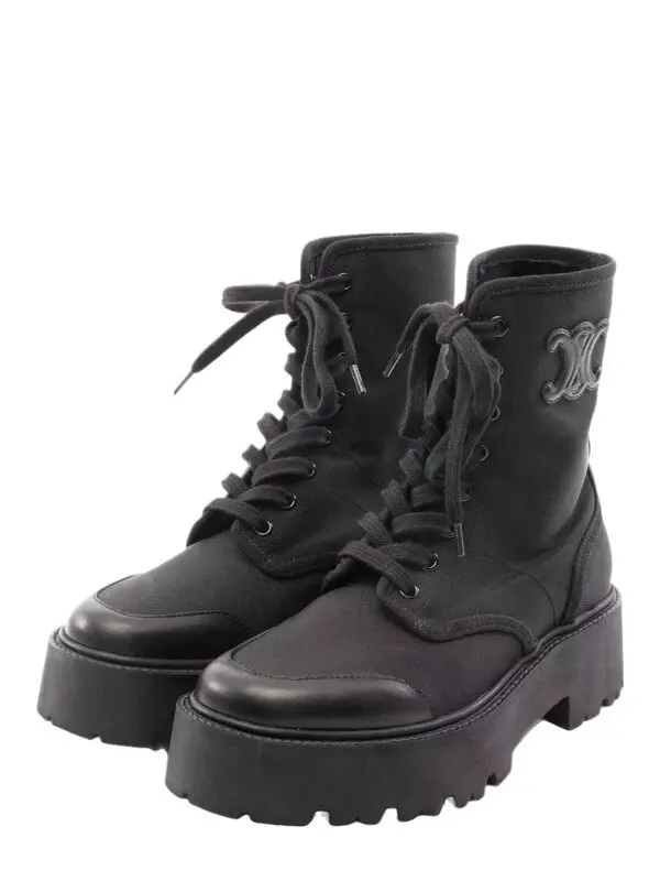 Celine Lace Up Chunky Sole Boots - Black