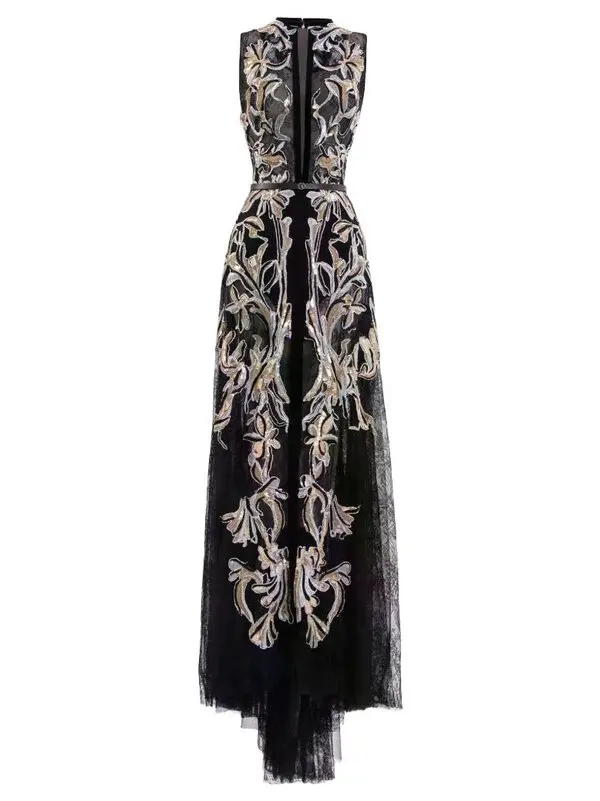 SAIID KOBEISY Embroidered Lace Gown - Black