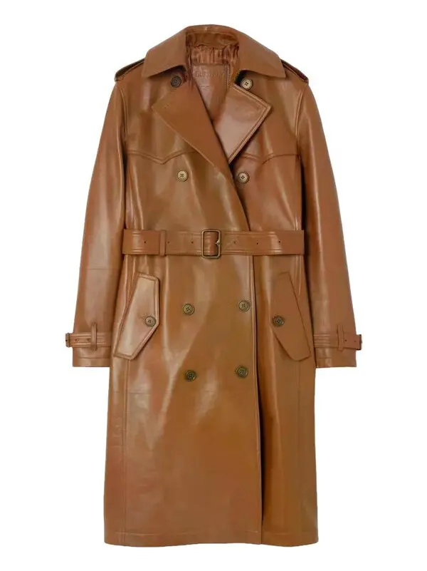 Burberry Long Leather Trench Coat - Brown