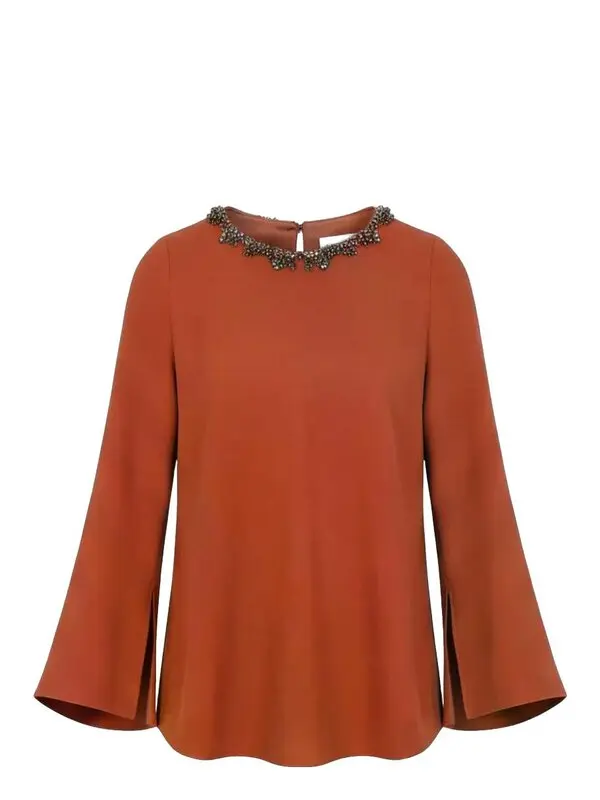 GEMY MAALOUF Embellished Boat Neck Top - Brown