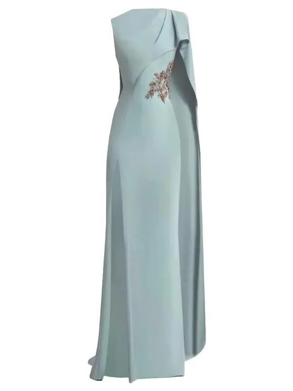 GEMY MAALOUF Beaded Cape Draped Gown - Blue