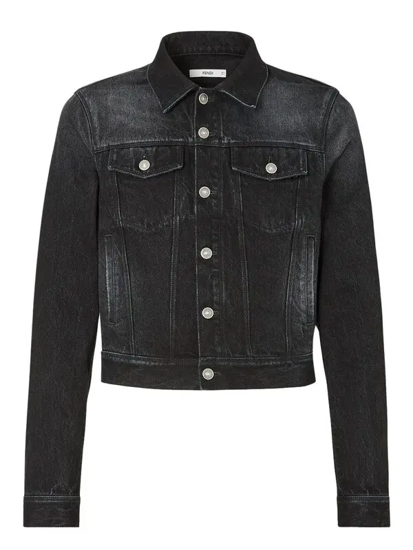 Fendi Classic Denim Jacket With Pointed Collar - Black