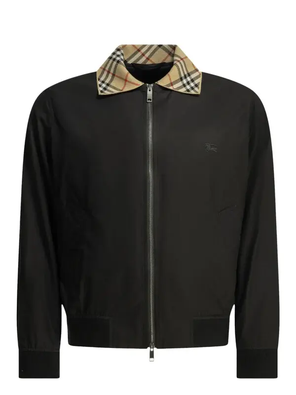 Burberry Zip-front Jacket With Check Collar - Black