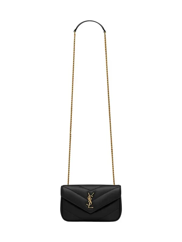 Saint Laurent Quilted Lambskin Pouch With Chain Strap - Nero