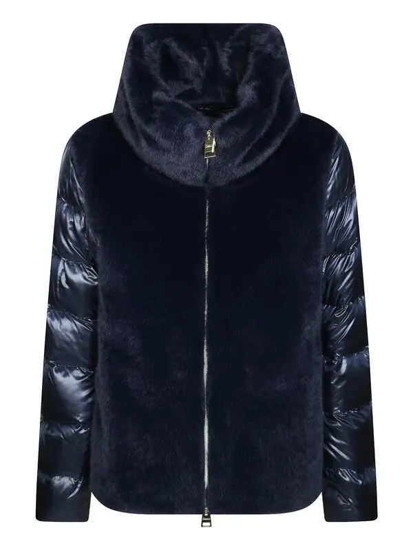 Herno Ultralight Two-style Bomber Jacket With Faux Fur And Padded Sleeves - Blu
