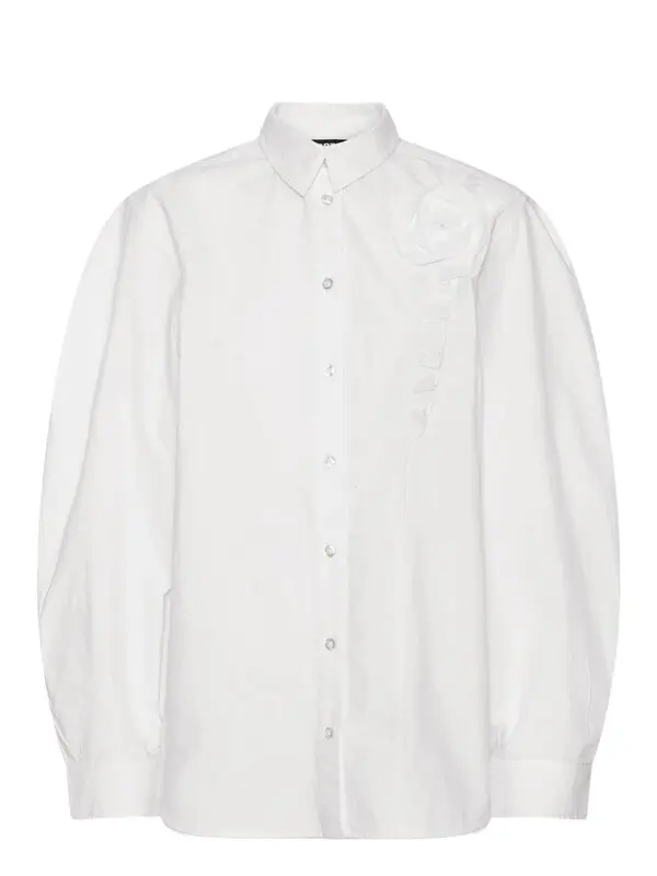 ROTATE BY BIRGER CHRISTENSEN Oversized Cotton Shirt With Embellished Shoulder Detail - Bianco