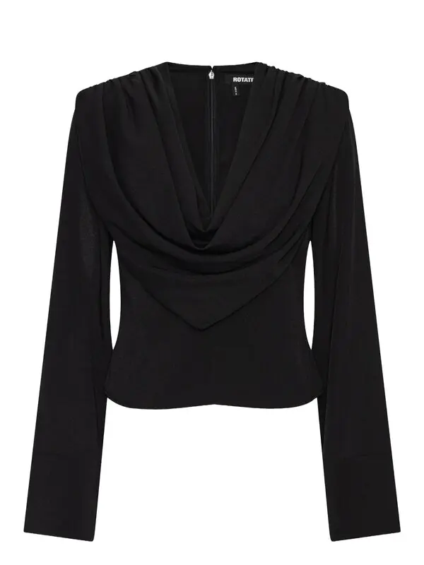 ROTATE BY BIRGER CHRISTENSEN Draped Neckline Long Sleeve Blouse With Back Zip Closure - Nero