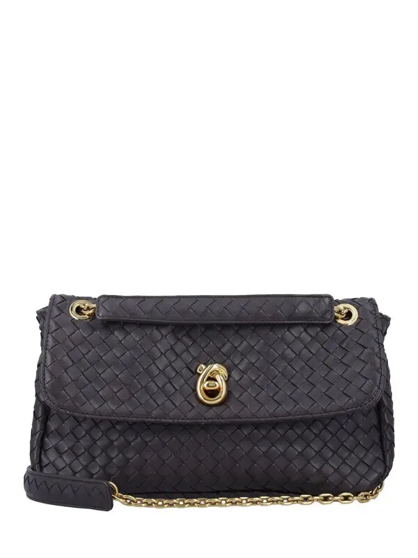 Bottega Veneta Woven Lambskin Shoulder Bag - Marrone