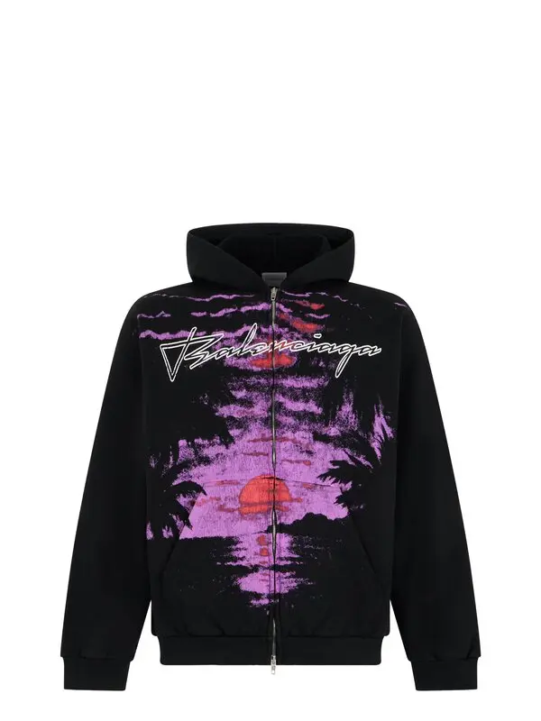 Balenciaga Graphic Zip-up Hoodie - Black