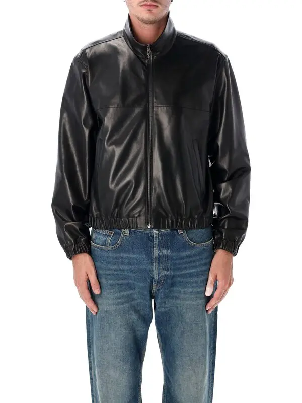 Saint Laurent Leather Zip-up Jacket With Shirred Cuffs - Nero