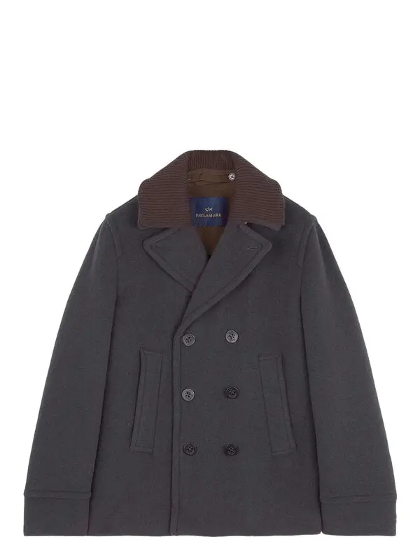 Paul & Shark Double-breasted Wool Peacoat With Ribbed Collar - Brown